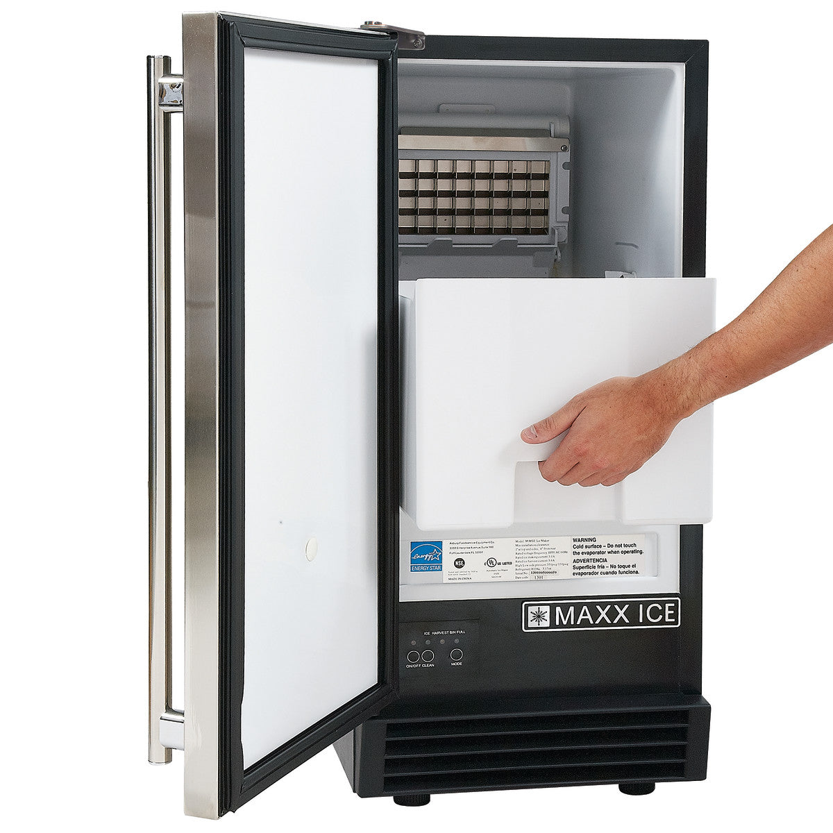 Maxx Ice Premium Indoor Self-Contained Ice Machine, 15"W, 65 lbs, Full ...