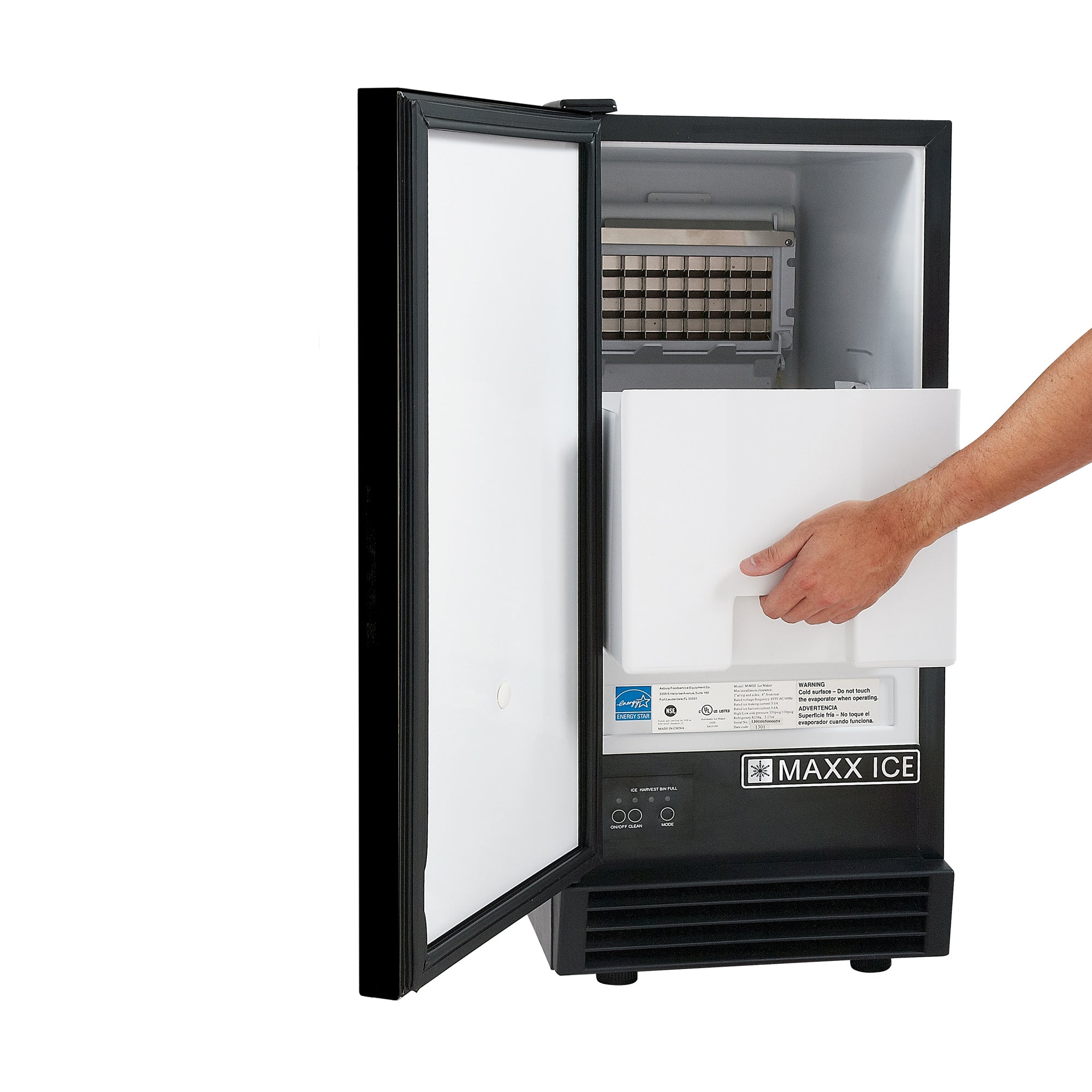 Maxx Ice Self-Contained Indoor Ice Machine, 15"W, 50 lbs, Full Dice Ice ...